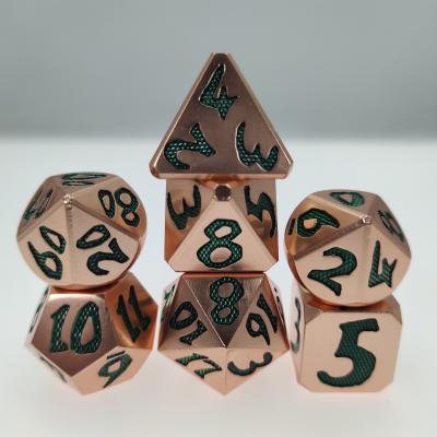 China Sharp Edge Handmade Polyhedral Dice Set High Quality Metal Special Hands Feeling Green For rpg game for sale