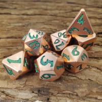 China Green Metal Copper Polyhedral Dice Practical Vintage Nice Dice Set For DND game Neat Sharp Edges for sale