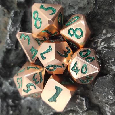China Small RPG Role Sharp Edge Luxury RPG Dice Set Neat Sharp Edges Green Metal Copper for sale