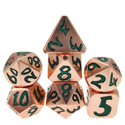 China Light Green Copper Material Game Portable Sharp Metal Hand Pouring Polyhedral Dice Set for sale