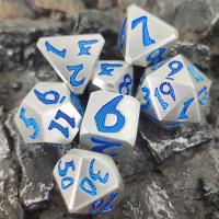China Luxury 7 Pcs Set Sturdy For Dungeon And Dragon Hand Pouring Polyhedral Dice Silver Blue For Rpg And Dnd Game for sale