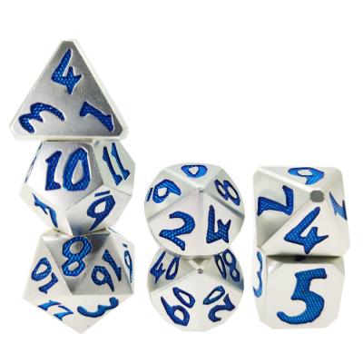 China DND Blue Silver Dice Set Polyhedron Green Metal Manual Grinding Polyhedral for sale