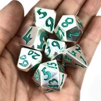 China Wholesale Glow Green Metal DND Dice7 Piece Nontoxic Polyhedral Dice Set Light Green Through Silver Material for sale