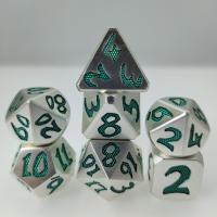 China Wholesale Glow Green Metal DND Dice7 Piece Nontoxic Polyhedral Dice Set Light Green Through Silver Material for sale