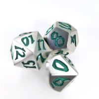 China Lightweight For Collection Rpg Dice Set Green Silver Metal Portable Unique Metal Dice Game For Dnd for sale
