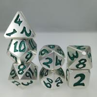 China Lightweight For Collection Rpg Dice Set Green Silver Metal Portable Unique Metal Dice Game For Dnd for sale