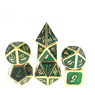 China Wear Resistant RPG Dice Set Plating Pink Metal Dice Polyhedral Gilt Green for sale