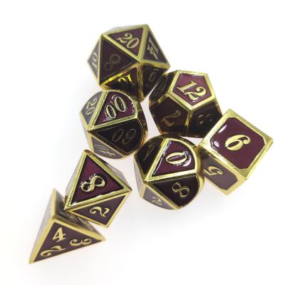 China Heavy Weight Metal RPG Dice Neat Sharp Edges Micro Dice Set Pink Polyhedral Gilt Green for sale