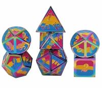 China 16mm Smooth RPG Metal Dice Custom DND Logo Rainbow Game Set for sale