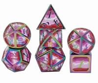 China 16mm Smooth RPG Metal Dice Custom DND Logo Rainbow Game Set for sale