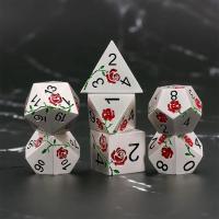 China Engraved HD Dice Red Rose Electroplated Silver Metal Dice For RPG Game for sale