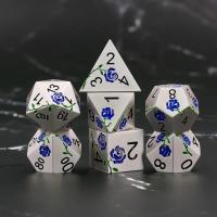 China Engraved HD Dice Red Rose Electroplated Silver Metal Dice For RPG Game for sale
