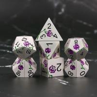 China Engraved HD Dice Red Rose Electroplated Silver Metal Dice For RPG Game for sale