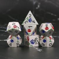 China Engraved HD Dice Red Rose Electroplated Silver Metal Dice For RPG Game for sale