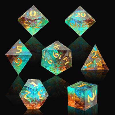China Customized Sharp Resin Dice Set Multi Color Dragon And Dungeon DND#RPG for sale