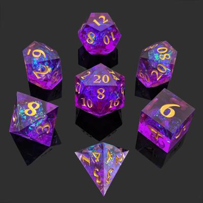 China Purple Resin Dice 7PCS DND Dragon And Dungeon Polyhedron Sharp Edge for sale