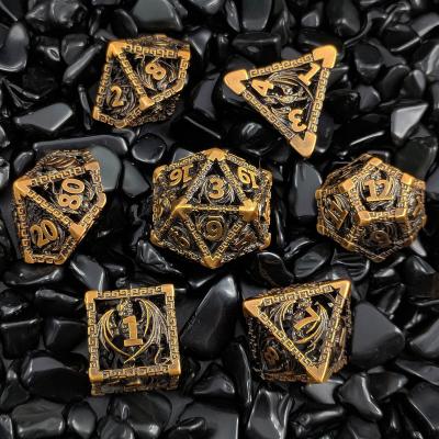 China Hollow Multi Face Metal Dice Set D20 Sharp Cut Flying Dragon Budemen'S God for sale