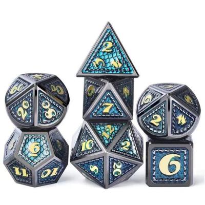 China Dragon Scale Solid Metal Dice Set Multi Color DND RPG Bright Colors for sale