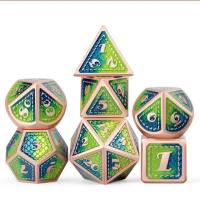 China Dragon Scale Solid Metal Dice Set Multi Color DND RPG Bright Colors for sale