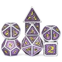 China Dragon Scale Solid Metal Dice Set Multi Color DND RPG Bright Colors for sale