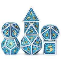 China Dragon Scale Solid Metal Dice Set Multi Color DND RPG Bright Colors for sale