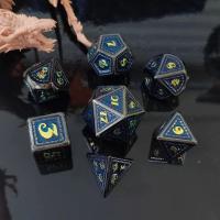 China Dragon Scale Solid Metal Dice Set Multi Color DND RPG Bright Colors for sale