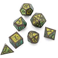 China Shining Golden Powder Solid Metal Dice Set Board Game Dragon And Dungeon DND RPG for sale