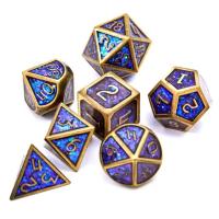 China Shining Golden Powder Solid Metal Dice Set Board Game Dragon And Dungeon DND RPG for sale