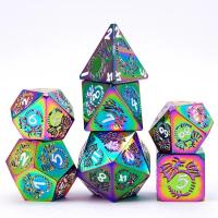 China multi faceted solid metal dice set DND RPG Colorful Flying Dragon Crucho Board Game for sale