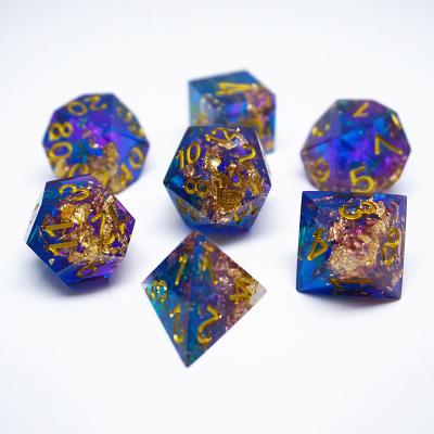 China Blue Gold Foil Resin Dice Set Customized Various Colors#Rpg#Dnd#Coc for sale