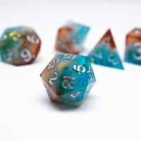 China Gold Foil Resin Dice Set Digital Multi -Faceted Table Game #Rpg#Dnd#Coc for sale