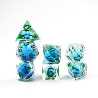 China Transparent blue liquid natural resin desktop game dice set dnd dice for sale