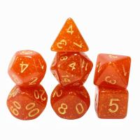 China Bright gold powder orange resin character playing board game dice set dnd dice for sale