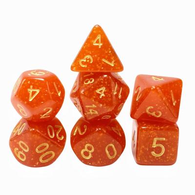 China Bright gold powder orange resin character playing board game dice set dnd dice for sale