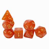 China Bright gold powder orange resin character playing board game dice set dnd dice for sale