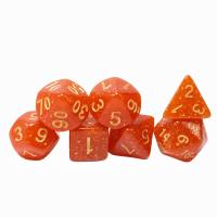 China Bright gold powder orange resin character playing board game dice set dnd dice for sale