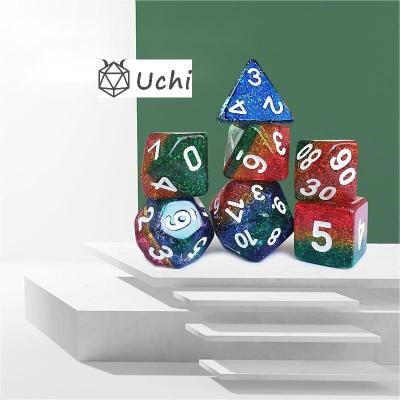China Shin Golden Powder Rainbow Resin Boarding Dice Set Dragon and Dungeon for sale