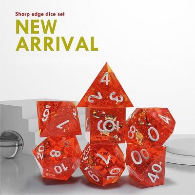 China Pixel Pomegranate Red Crystal Resin Boarding Dice Set  dnd dice for sale