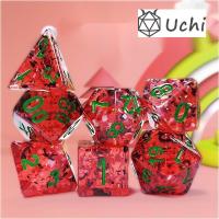China Red pomegranate Sequins Resin Boarding Dice Set  dnd dice for sale