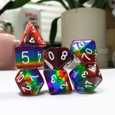China Rainbow Crystal Resin Boarding Dice Set  dnd dice for sale