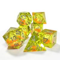 China Orange Flowing Sand Yellow Crystal Resin Dnd Dice Sharp Edge Fantasy for sale