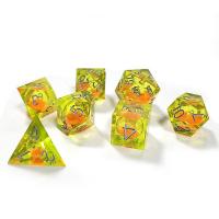 China Orange Flowing Sand Yellow Crystal Resin Dnd Dice Sharp Edge Fantasy for sale