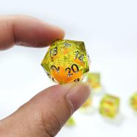 China Orange Flowing Sand Yellow Crystal Resin Dnd Dice Sharp Edge Fantasy for sale