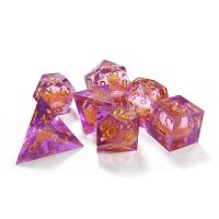 China Orange Flowing Sand Purple Crystal Resin Polyhedral Dice Multi  Noodle Tablet Game Dice Set for sale