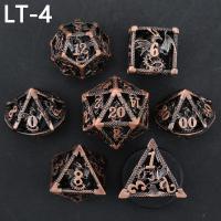 China Metal hollow dice set polygonal dragon DND dung dungeon and dragon dice 7 dice for sale