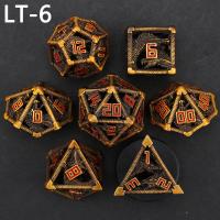 China Metal hollow dice set polygonal dragon DND dung dungeon and dragon dice 7 dice for sale
