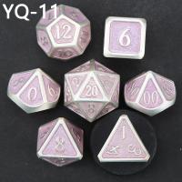 China Customized metal DND dice color solid polyhedron metal dice set with silver numbers, used for chessboard game D & D for sale