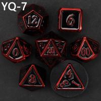 China Customized metal DND dice color solid polyhedron metal dice set with silver numbers, used for chessboard game D & D for sale