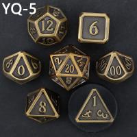 China Customized metal DND dice color solid polyhedron metal dice set with silver numbers, used for chessboard game D & D for sale