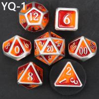 China Customized metal DND dice color solid polyhedron metal dice set with silver numbers, used for chessboard game D & D for sale